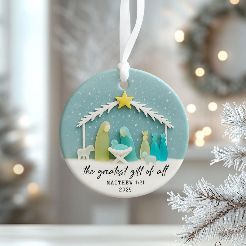 2D Flat Nativity Sea Glass Ceramic Ornament Christmas Decor Gift ...