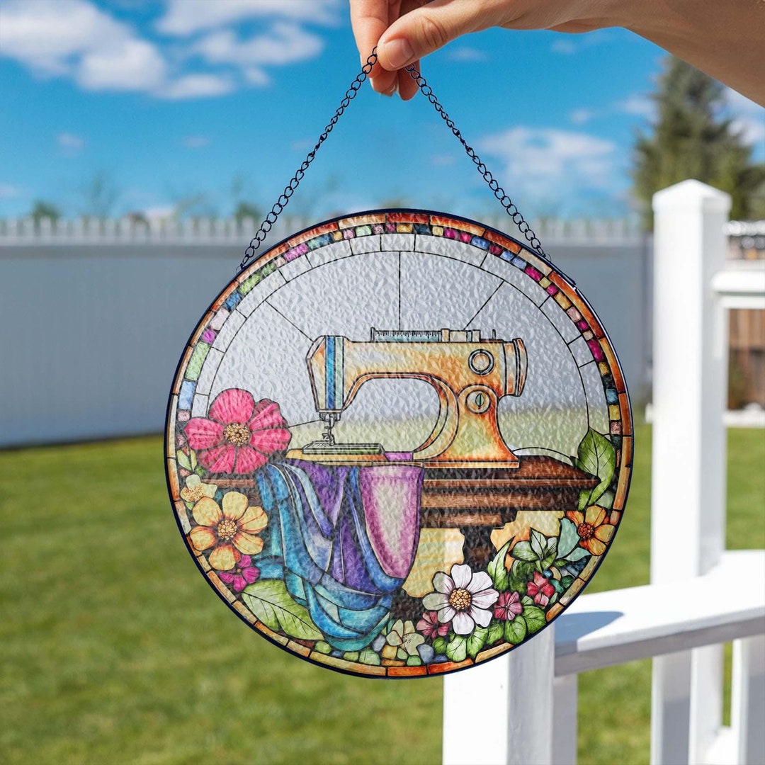 Sewing Machine Stained Glass Sun Catcher Window Hanging, Sewing Room ...