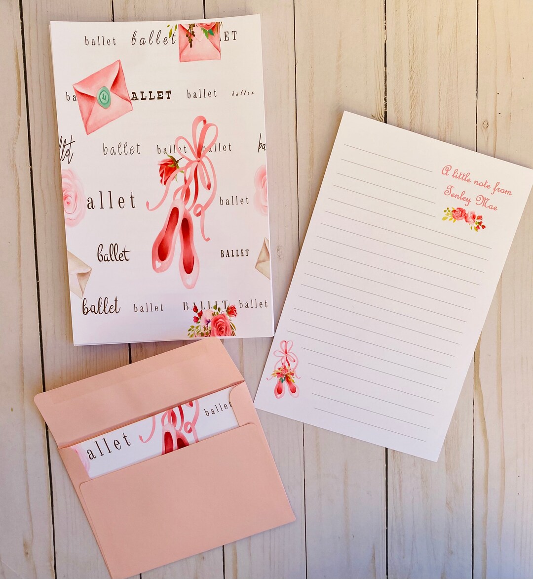 Girls Personalized Writing Paper, Stationery Set, Ballet Writing Set ...