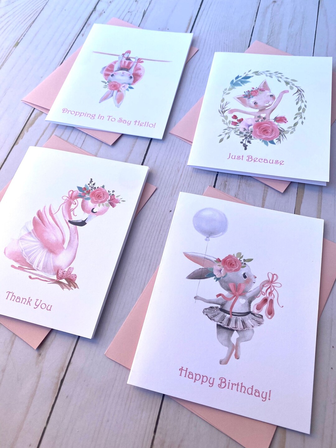 Ballet Greeting Cards, Ballerina Animals Blank Cards, Girls Greeting ...