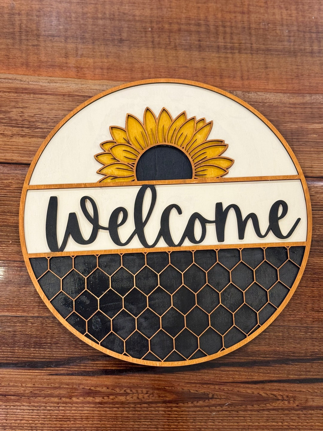Welcome Sign. Round Welcome Door Sign. Sunflower Welcome Sign. Floral ...