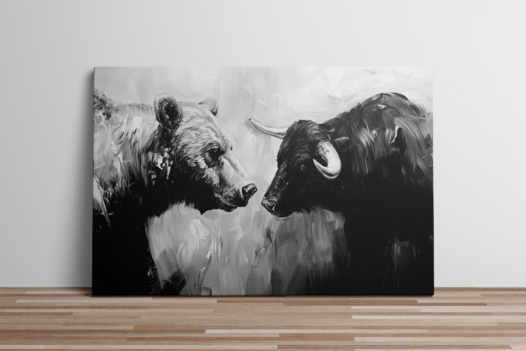 Bull Vs Bear Art Print Oil Painting Stock Market Art Trading Office ...