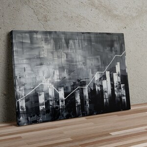 Abstract Market Uptrend Canvas Art Black and White Candlestick Art ...