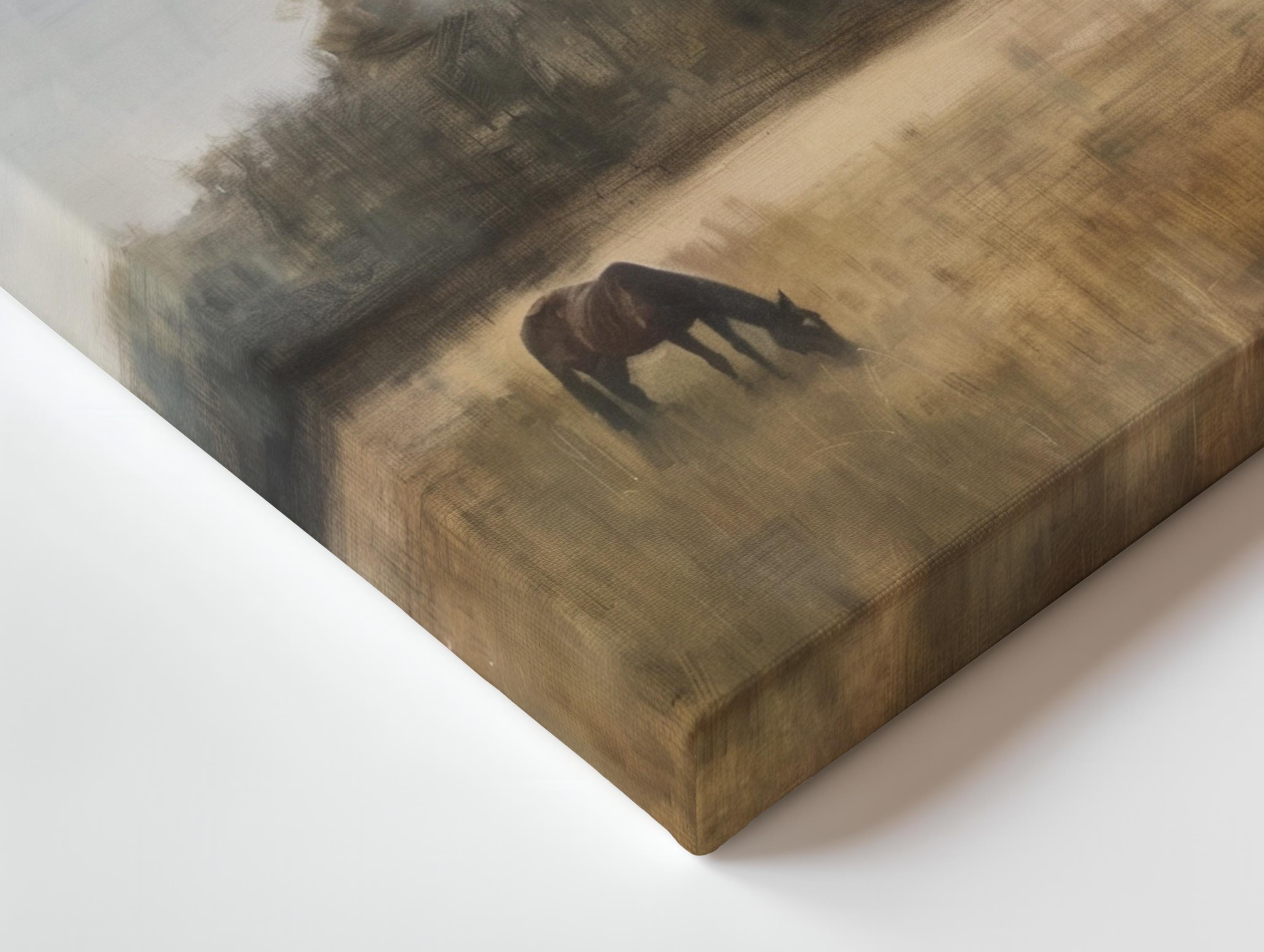 Countryside Rustic Art Print Oil Painting Horse Grazing Yellow Grass ...