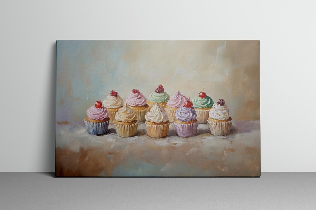Vintage Cupcake Array Canvas Print Bakery Art Canvas Group of Cupcakes ...