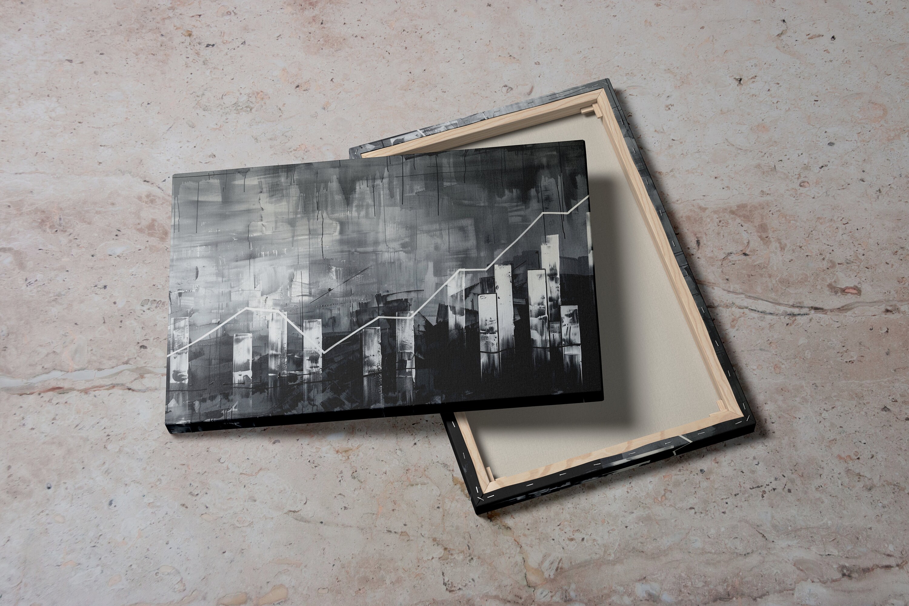 Abstract Market Uptrend Canvas Art Black and White Candlestick Art ...