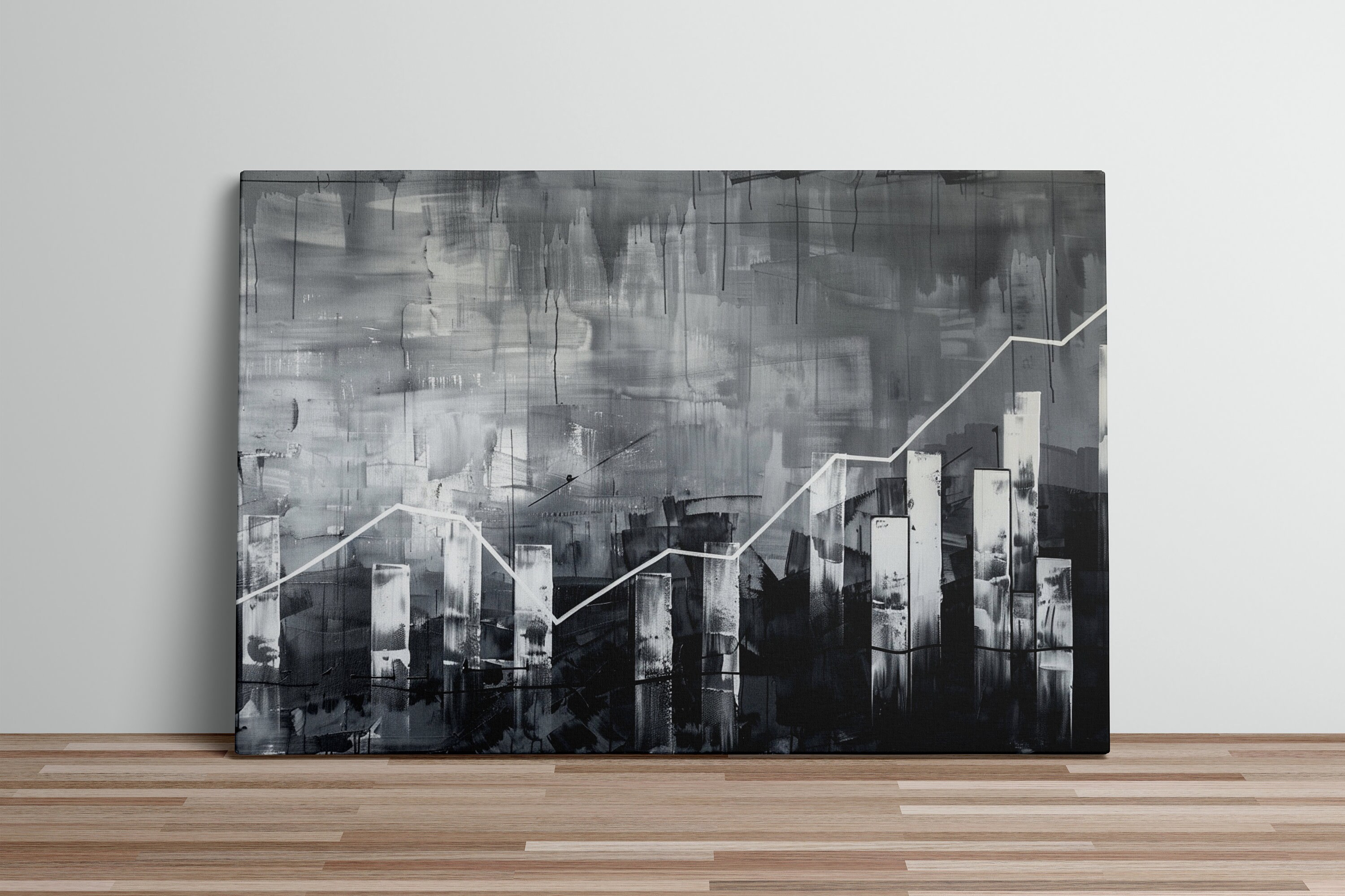 Abstract Market Uptrend Canvas Art Black and White Candlestick Art ...