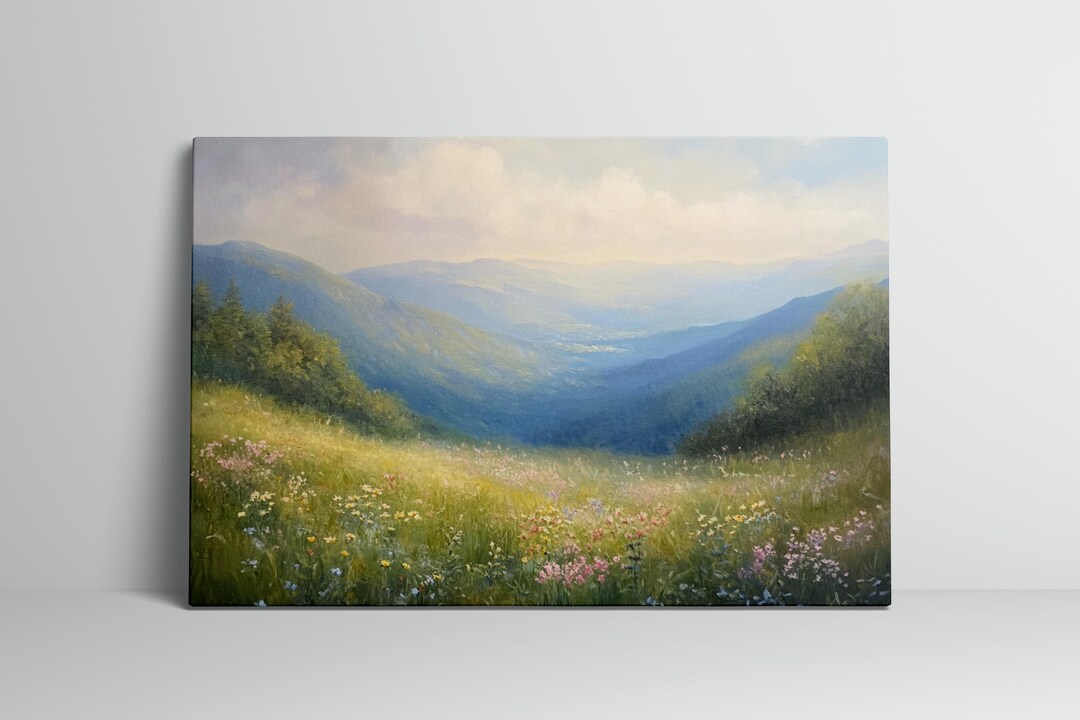Mountain View Valley Landscape Wall Art Canvas Print Earthy Tones Wild ...