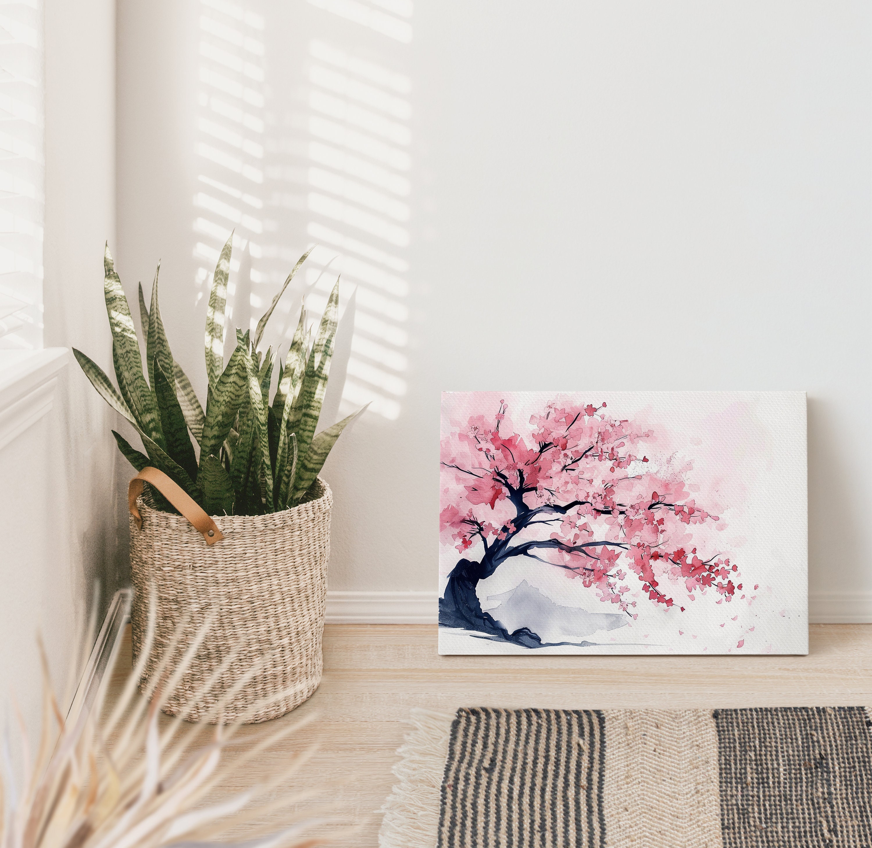 Cherry Blossom Tree Canvas Art Pink Cherry Blossom Wall Decor Canvas ...