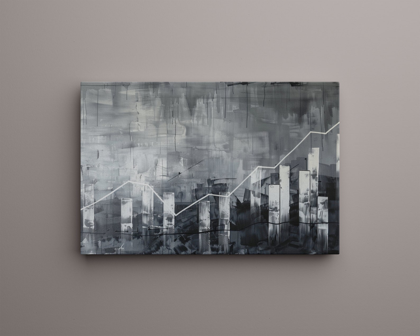 Abstract Market Uptrend Canvas Art Black and White Candlestick Art ...