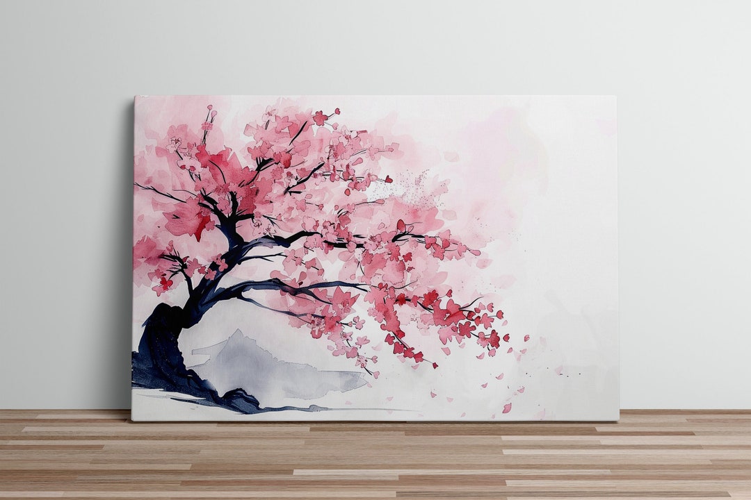 Cherry Blossom Tree Canvas Art Pink Cherry Blossom Wall Decor Canvas ...
