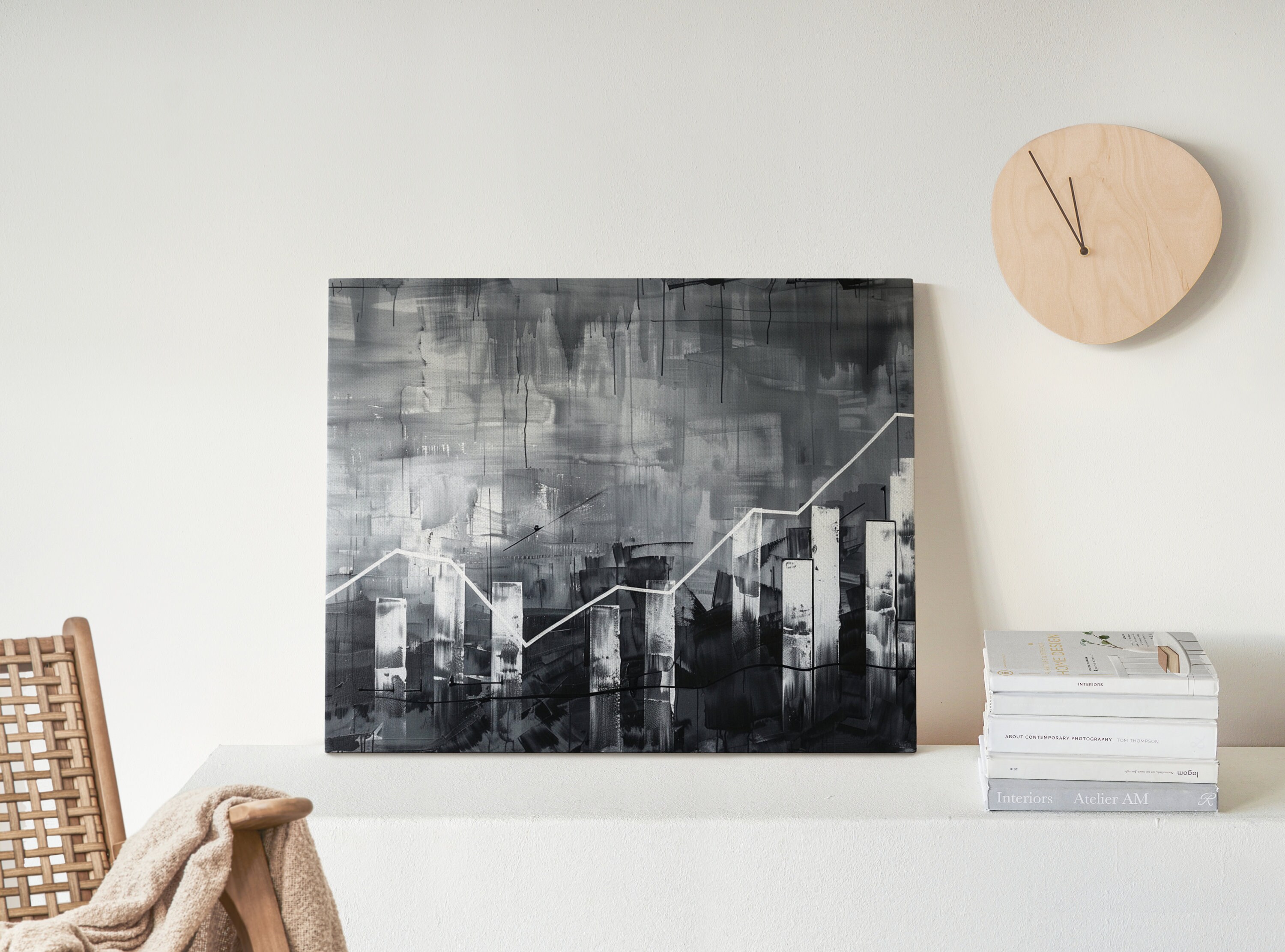 Abstract Market Uptrend Canvas Art Black and White Candlestick Art ...