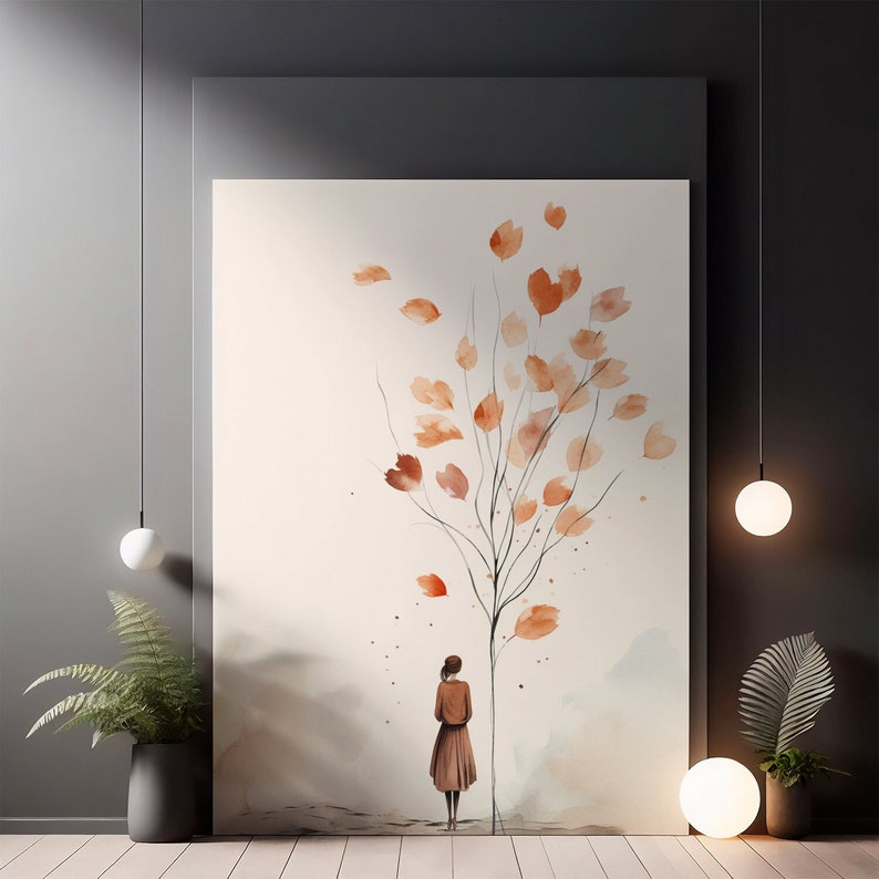 Girl Under Fall Tree Wall Art Nature Inspired Home Decor Plant Art ...