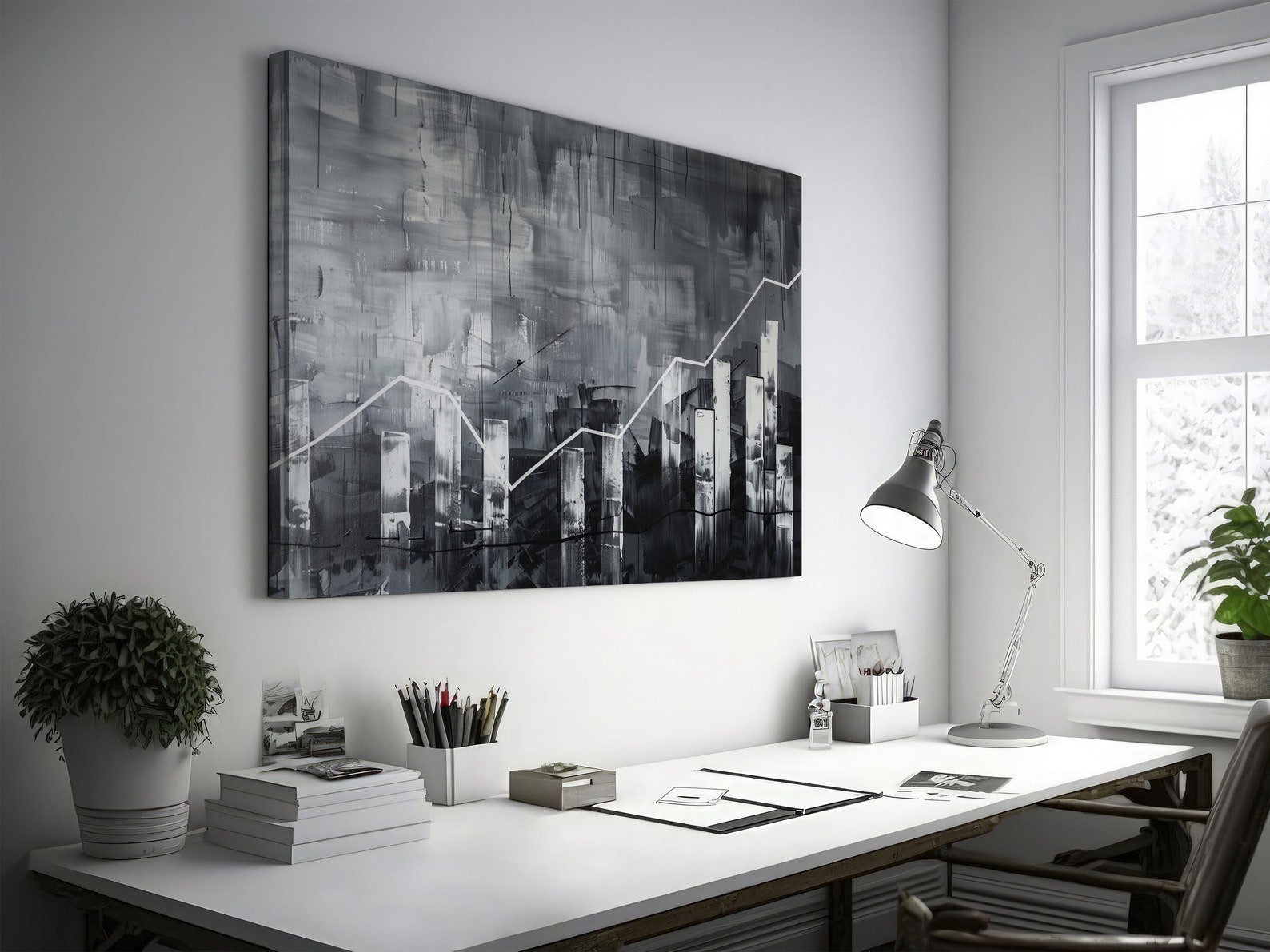 Abstract Market Uptrend Canvas Art Black and White Candlestick Art ...