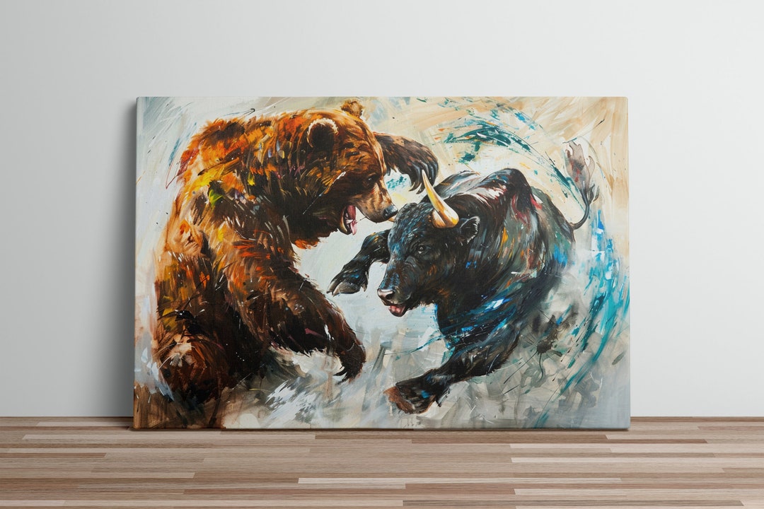 Abstract Bulls Vs Bears Market Fight Canvas Art Print for Traders and ...