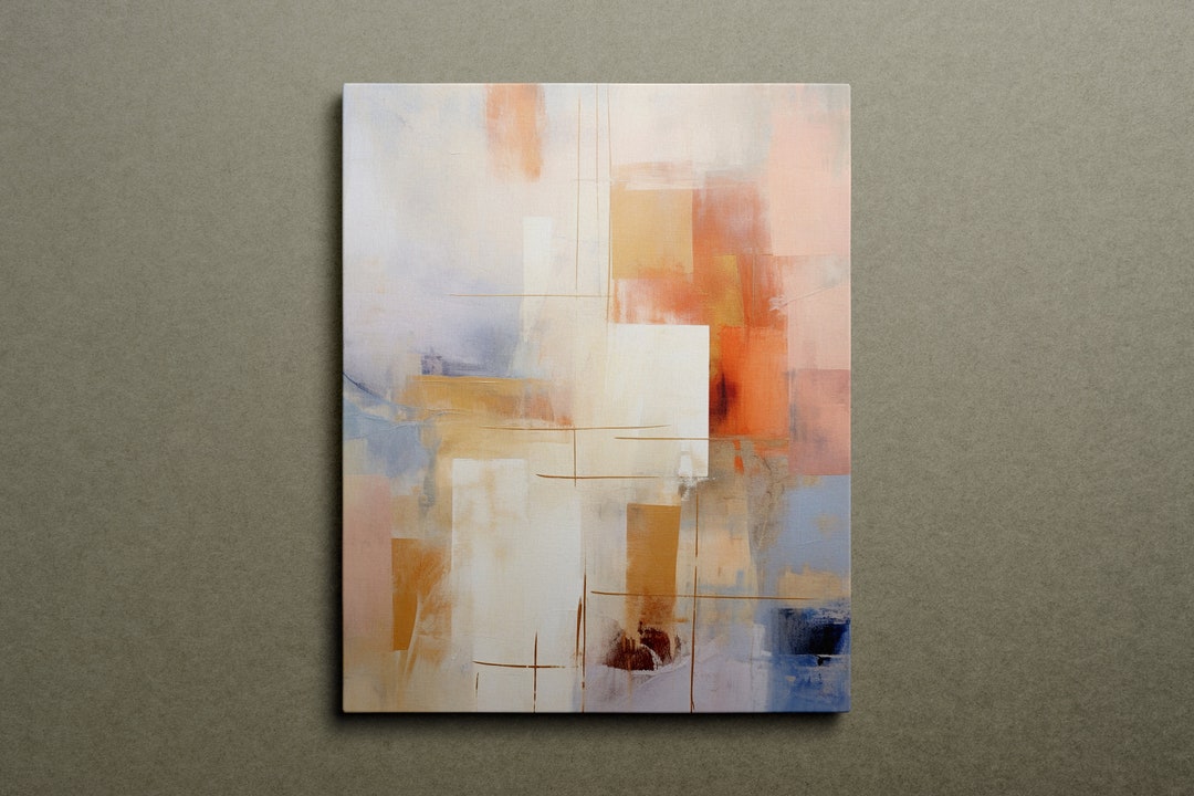 Muted Tones Abstract Digital Art Print Oil Painting With Yellow Orange ...