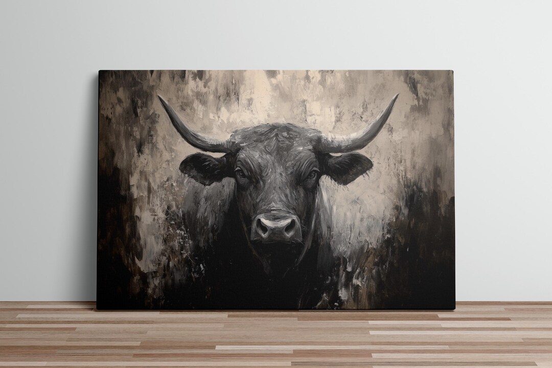 Bull Headshot Art Print Oil Painting Menacing Bull Cow Neutral ...