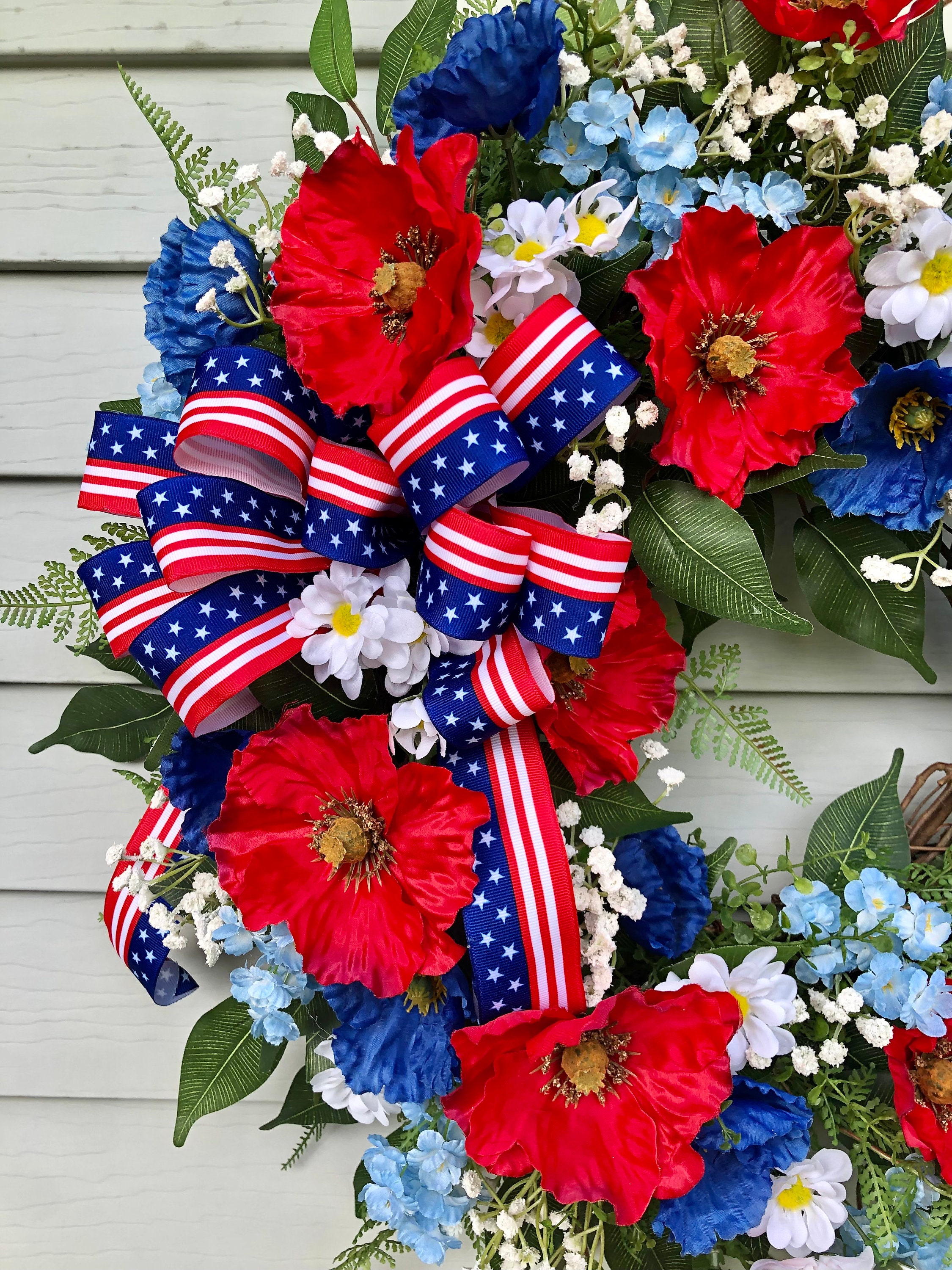 Patriotic Poppy Wreath for Front Door, Memorial Day Wreath, July 4th ...