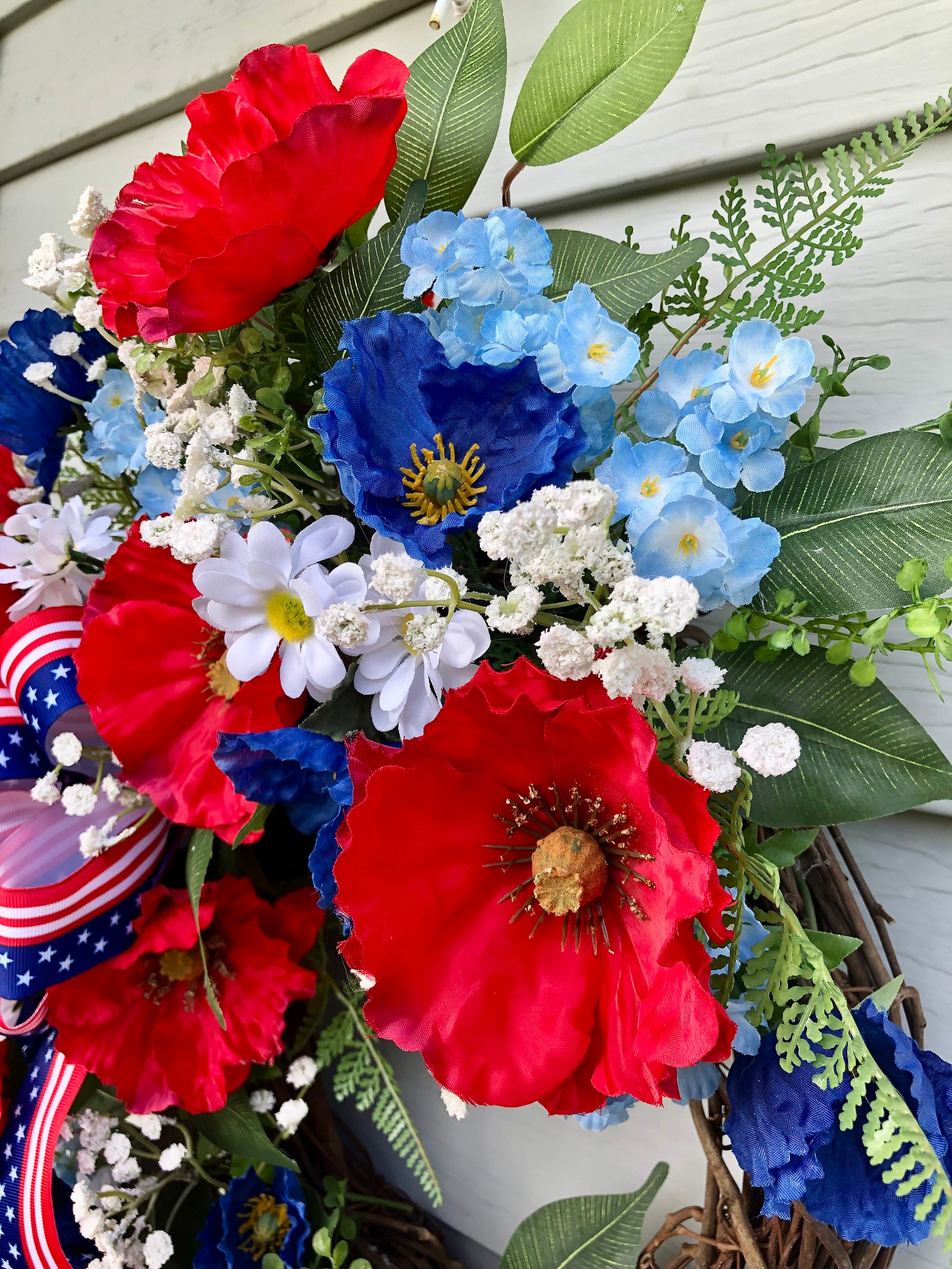 Patriotic Poppy Wreath for Front Door, Memorial Day Wreath, July 4th ...