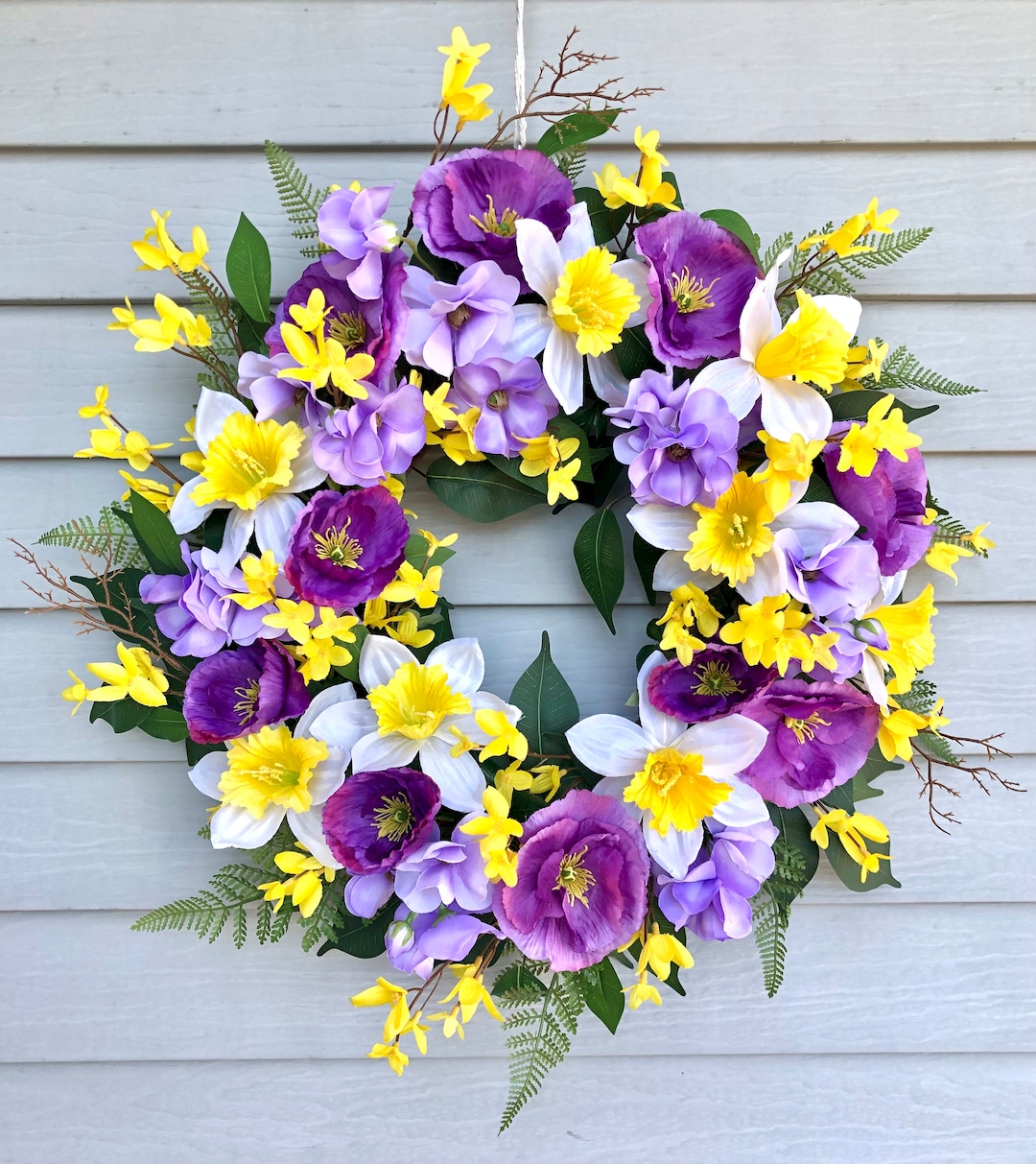 Spring Daffodils Forsythia and Anemone Wreath for Front Door, Door ...