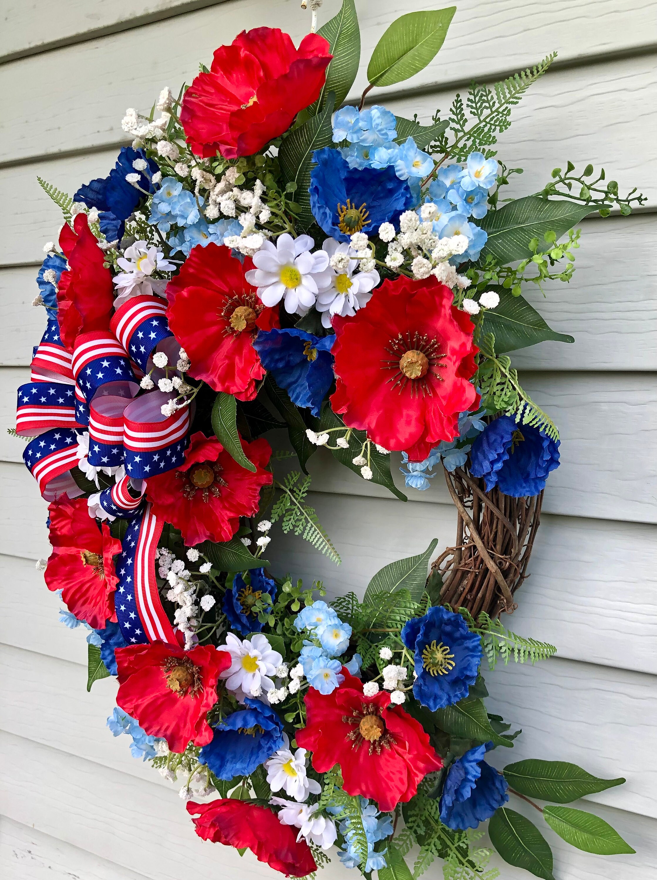 Patriotic Poppy Wreath for Front Door, Memorial Day Wreath, July 4th ...