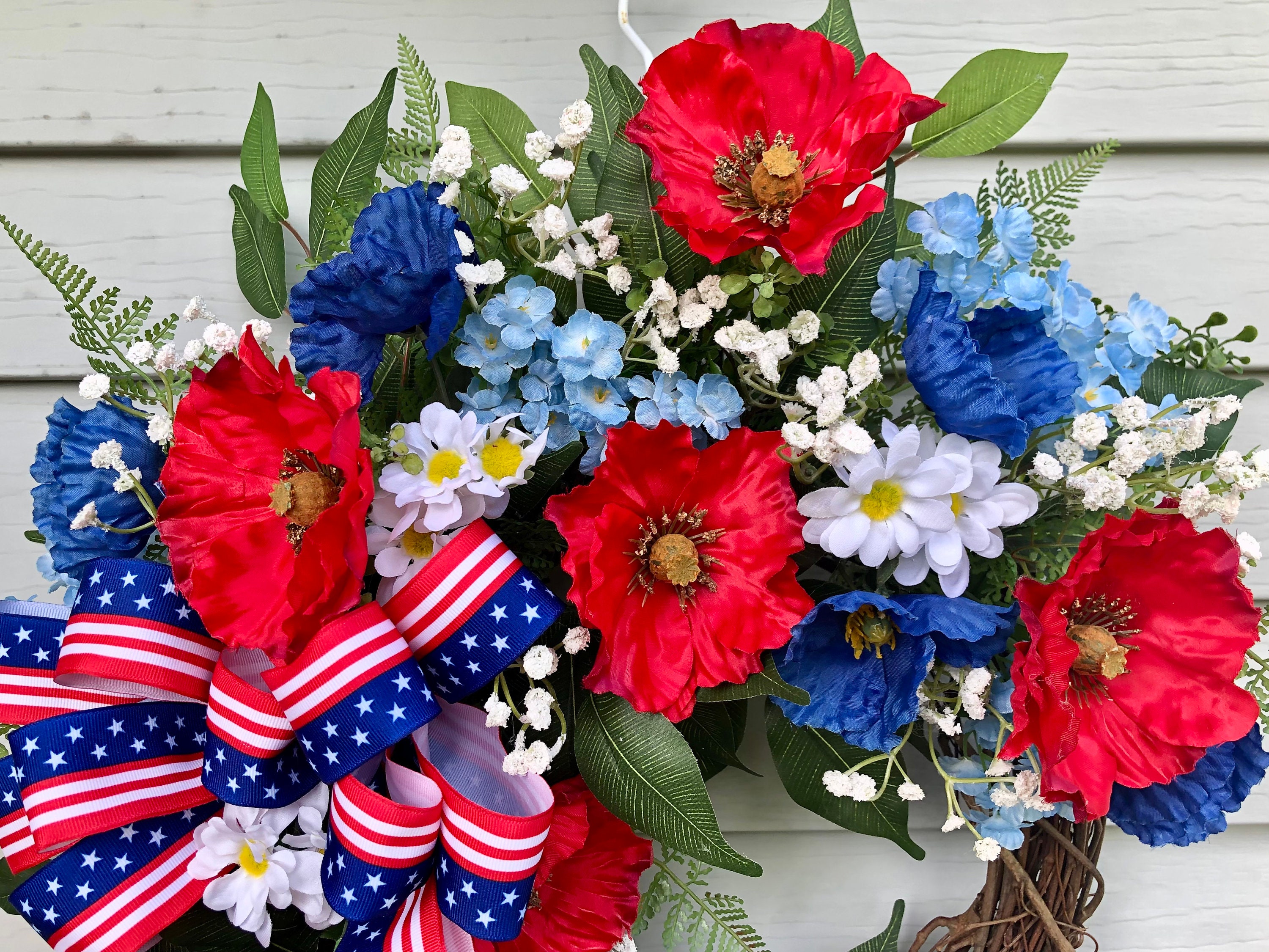 Patriotic Poppy Wreath for Front Door, Memorial Day Wreath, July 4th ...