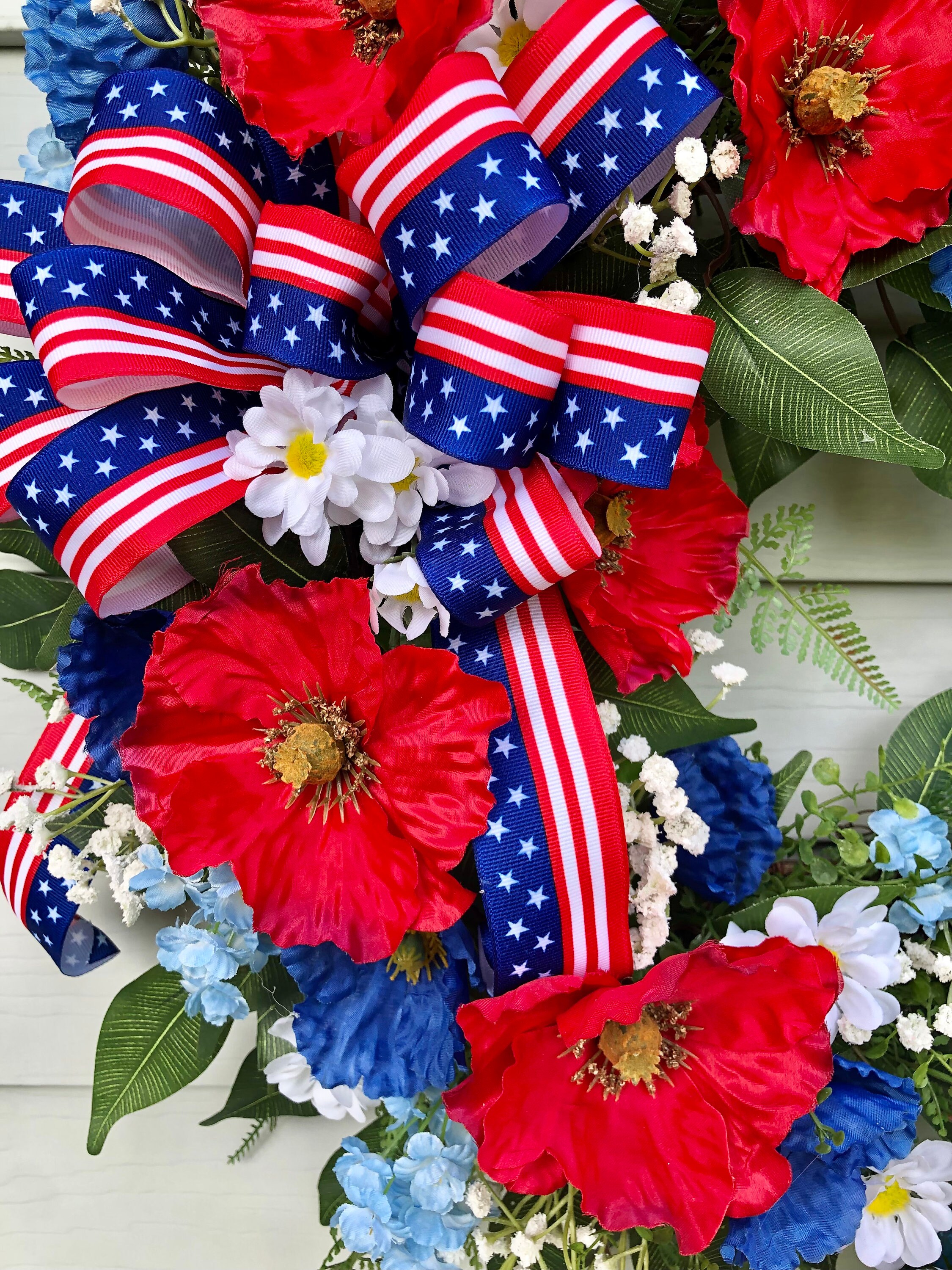 Patriotic Poppy Wreath for Front Door, Memorial Day Wreath, July 4th ...