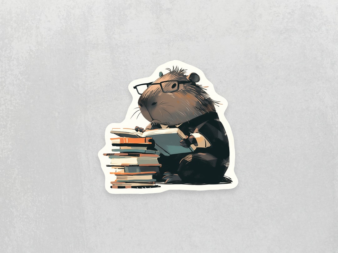 Capybara Reading a Stack of Books • Bookish Sticker • Ideal Gift for a ...