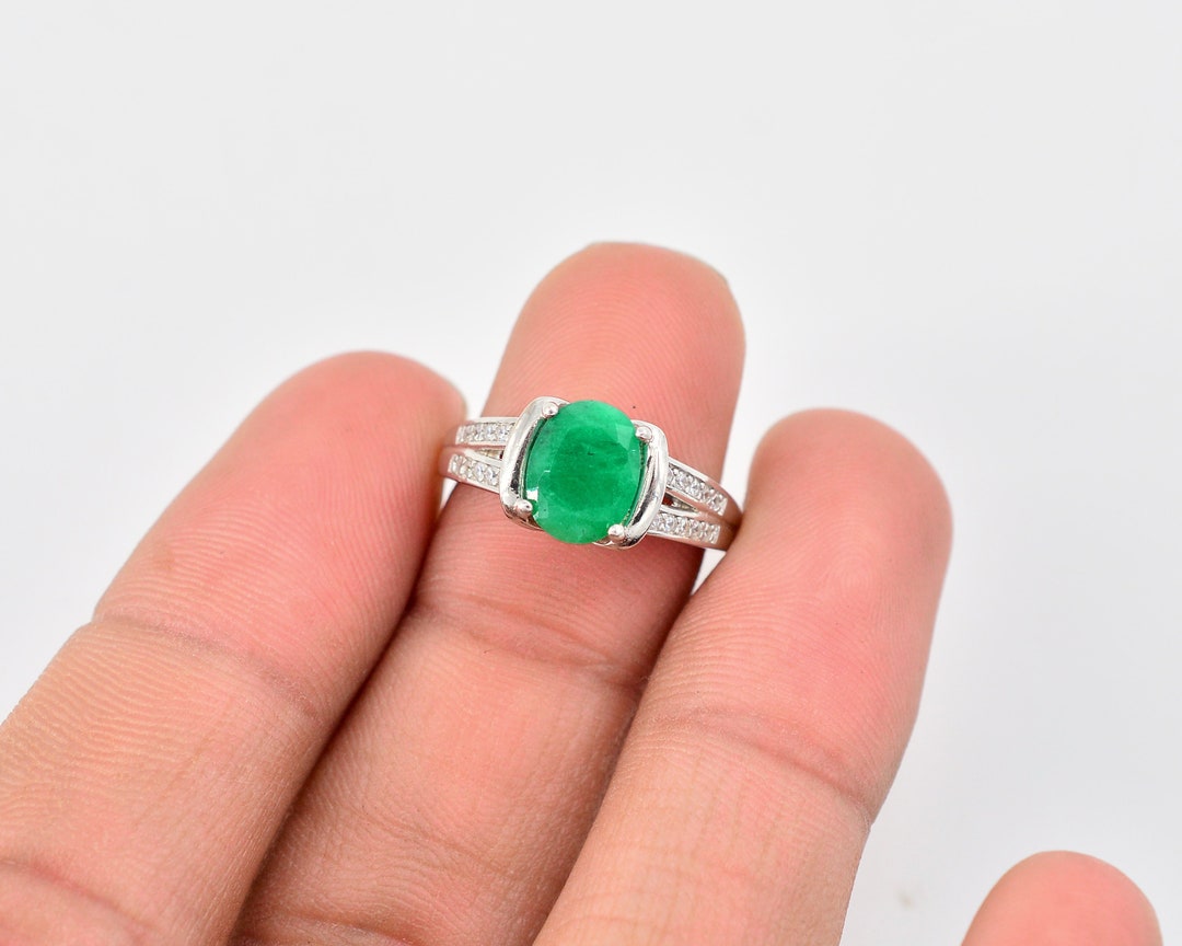 925 Sterling Silver Solitaire Ring Natural Emerald Ring May - Etsy