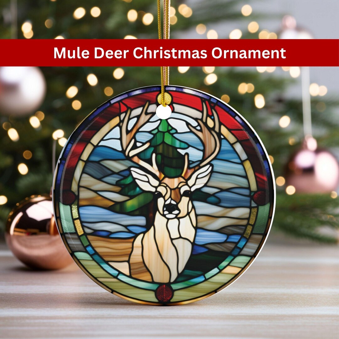 Mule Deer Christmas Ornament Ceramic W Stained Glass Design Print Mule ...