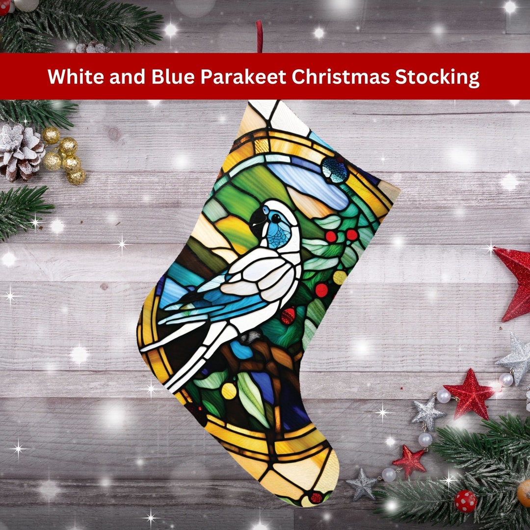 Blue and White Parakeet Christmas Stocking Bird Stocking Christmas ...