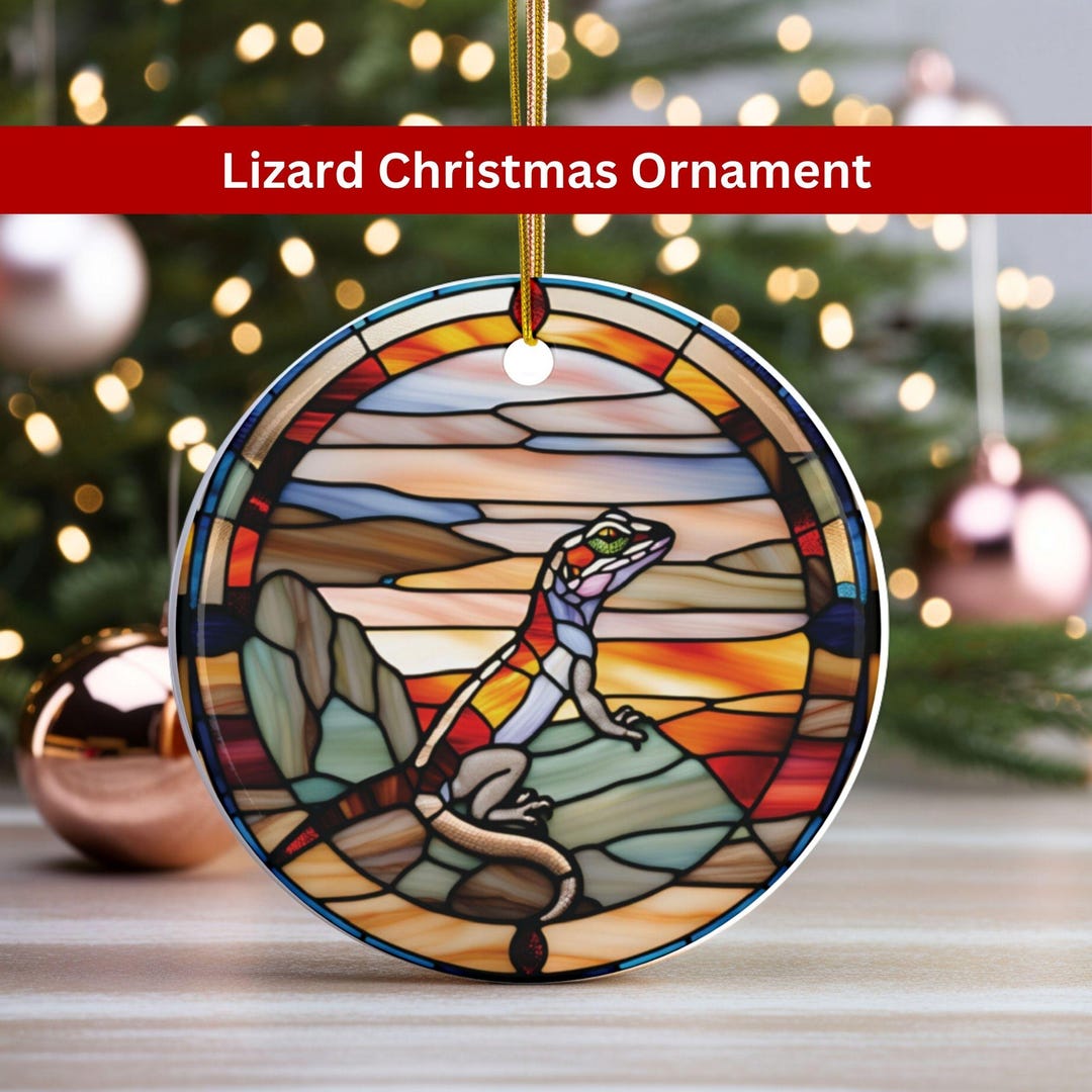 Lizard Christmas Ornament Ceramic W Stained Glass Design Print Arizona ...