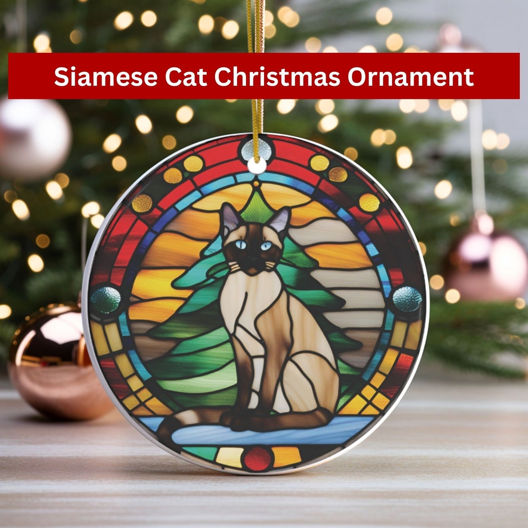Siamese Cat Christmas Ornament Ceramic W Stained Glass Design Print ...