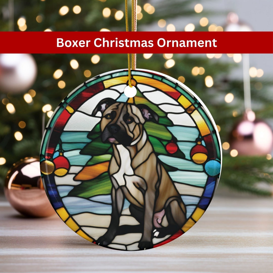 Boxer Christmas Ornament Ceramic W Stained Glass Design Print Seal ...