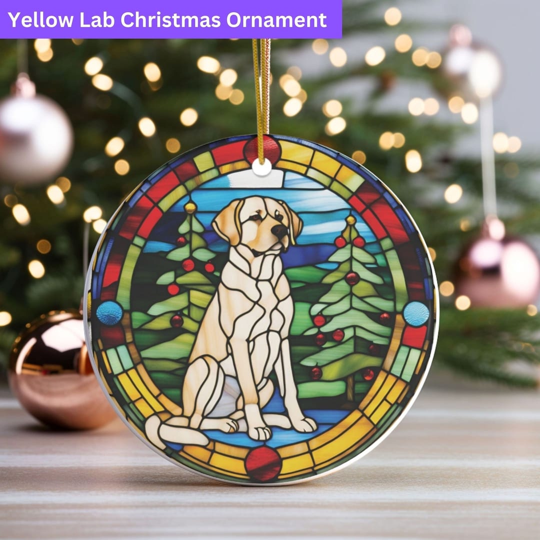 Yellow Lab Christmas Ornament Ceramic W Stained Glass Design Print ...