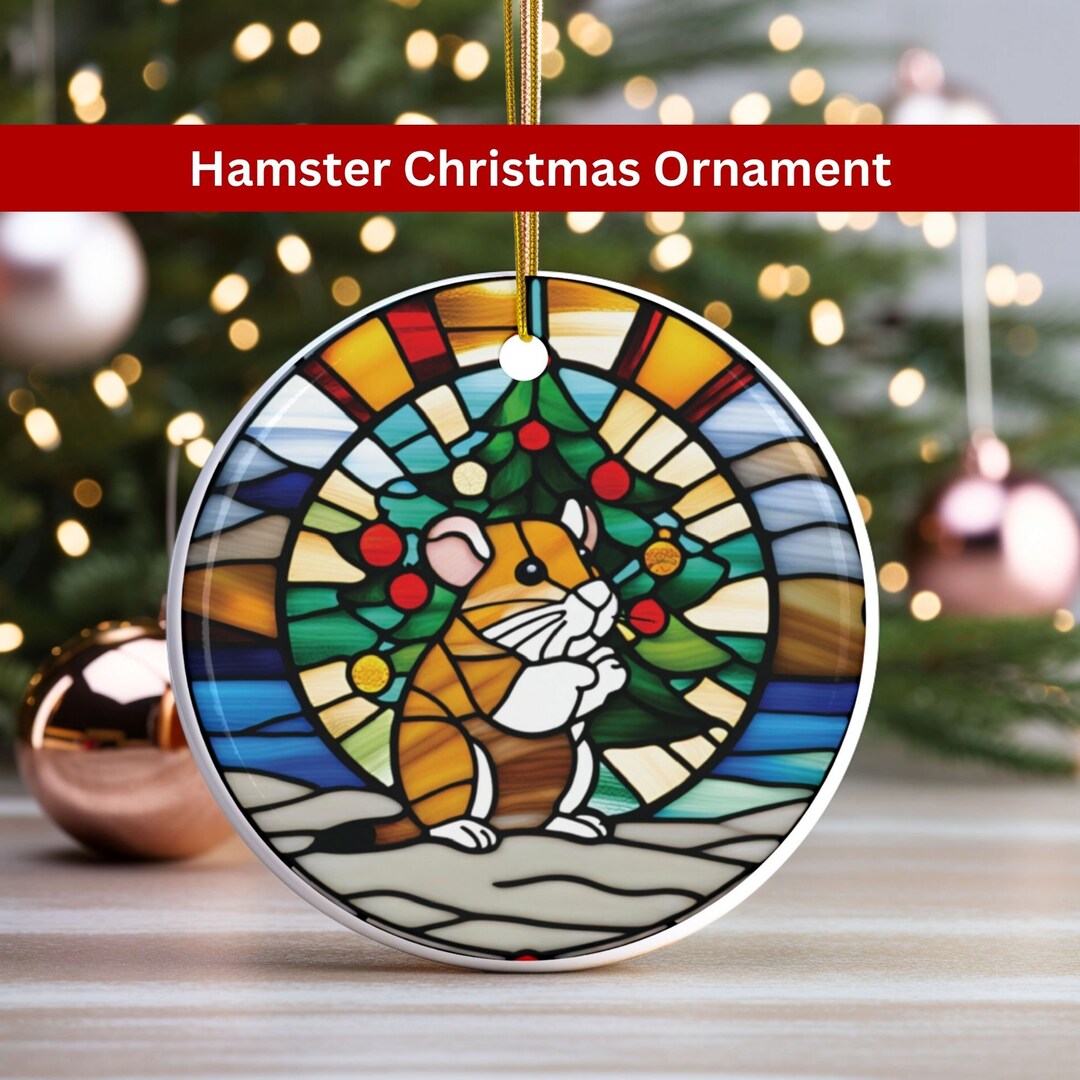 Hamster Christmas Ornament Ceramic W Stained Glass Design Print Pet ...