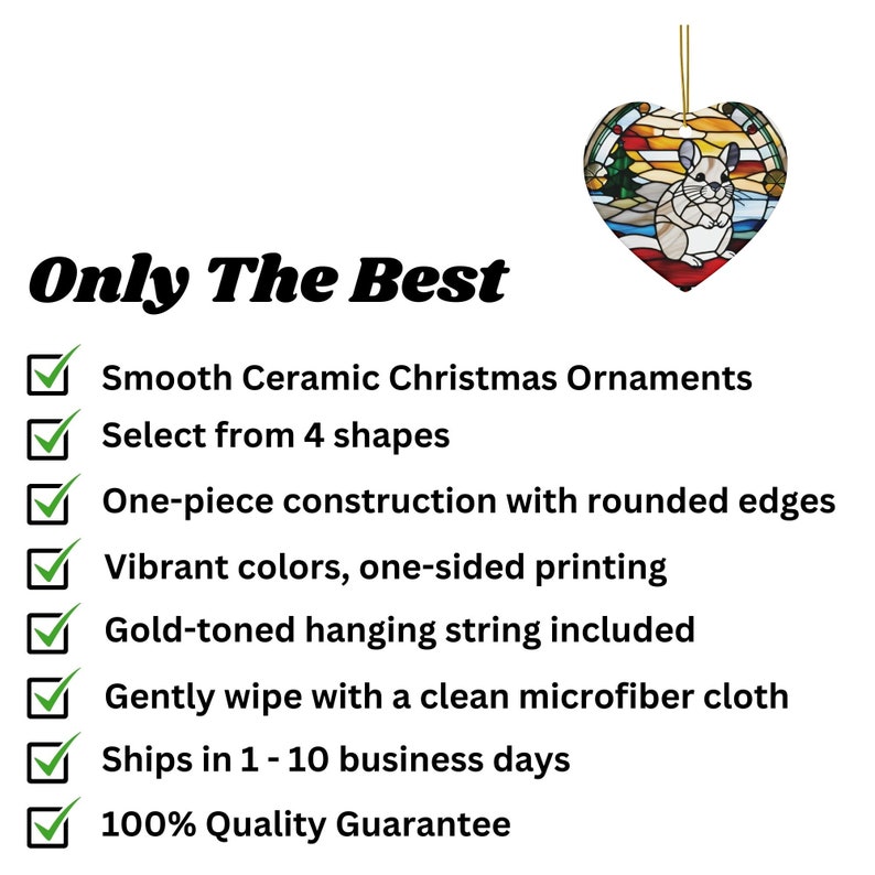Chinchilla Christmas Ornament Ceramic W Stained Glass Design Print Pet ...