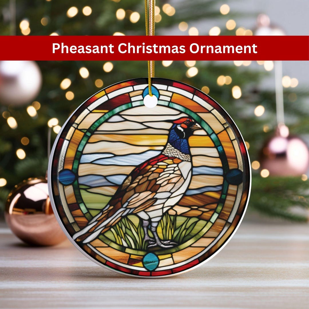 Pheasant Christmas Ornament Ceramic W Stained Glass Design Print Ring ...
