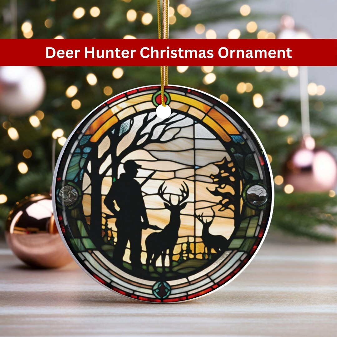 Deer Hunting Christmas Ornament Ceramic W Stained Glass Design Print ...