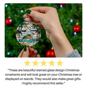Green Sea Turtle Christmas Ornament Ceramic W Stained Glass Design ...