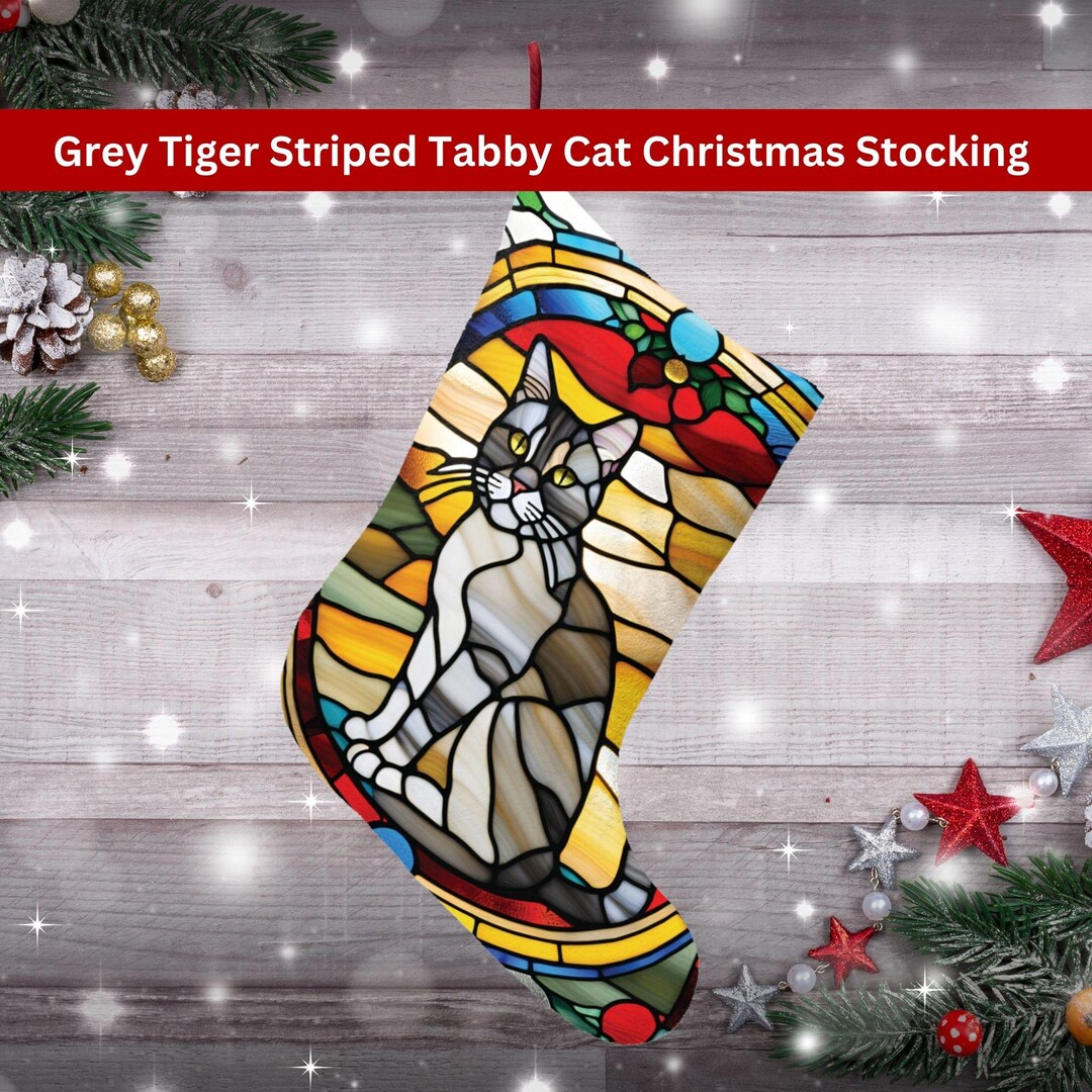 Grey Tabby Cat Christmas Stocking Cat Stocking Christmas Stocking for ...