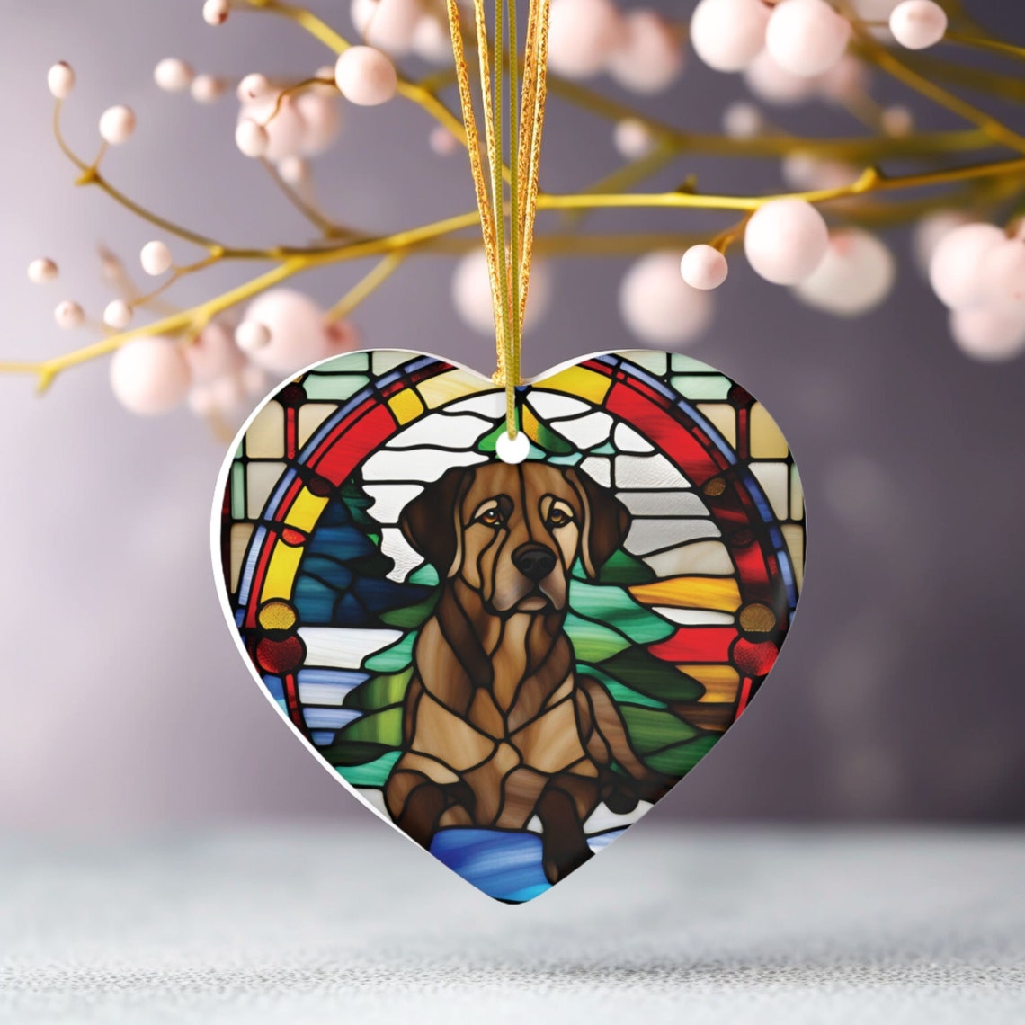Chocolate Lab Christmas Ornament Ceramic W Faux Stained Glass Design ...