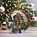 Chocolate Lab Christmas Ornament Ceramic W Faux Stained Glass Design ...