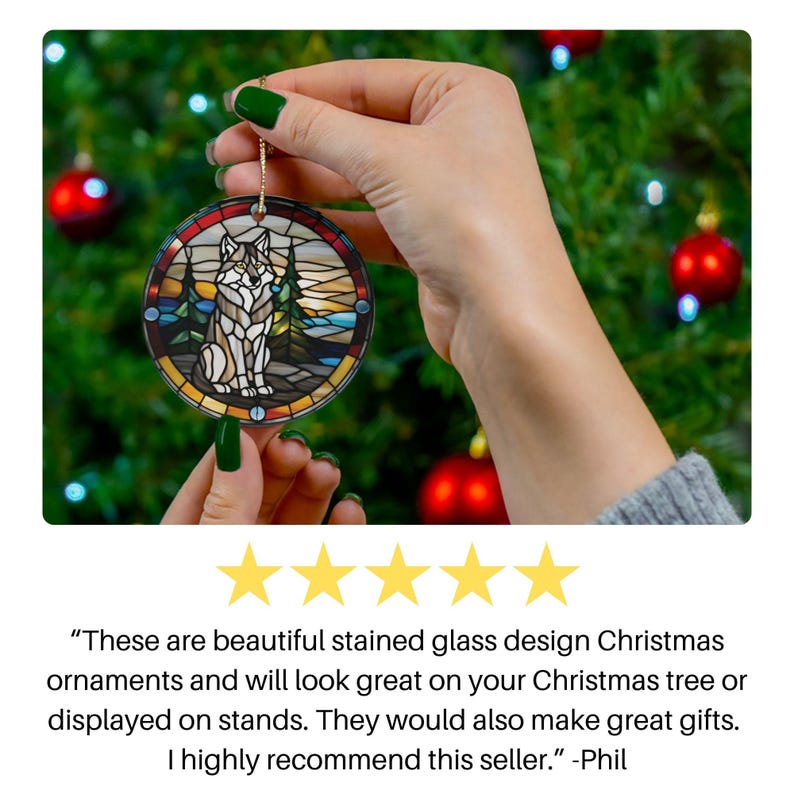 Timber Wolf Gifts Wolf Ornament Ceramic W Stained Glass Design Print ...