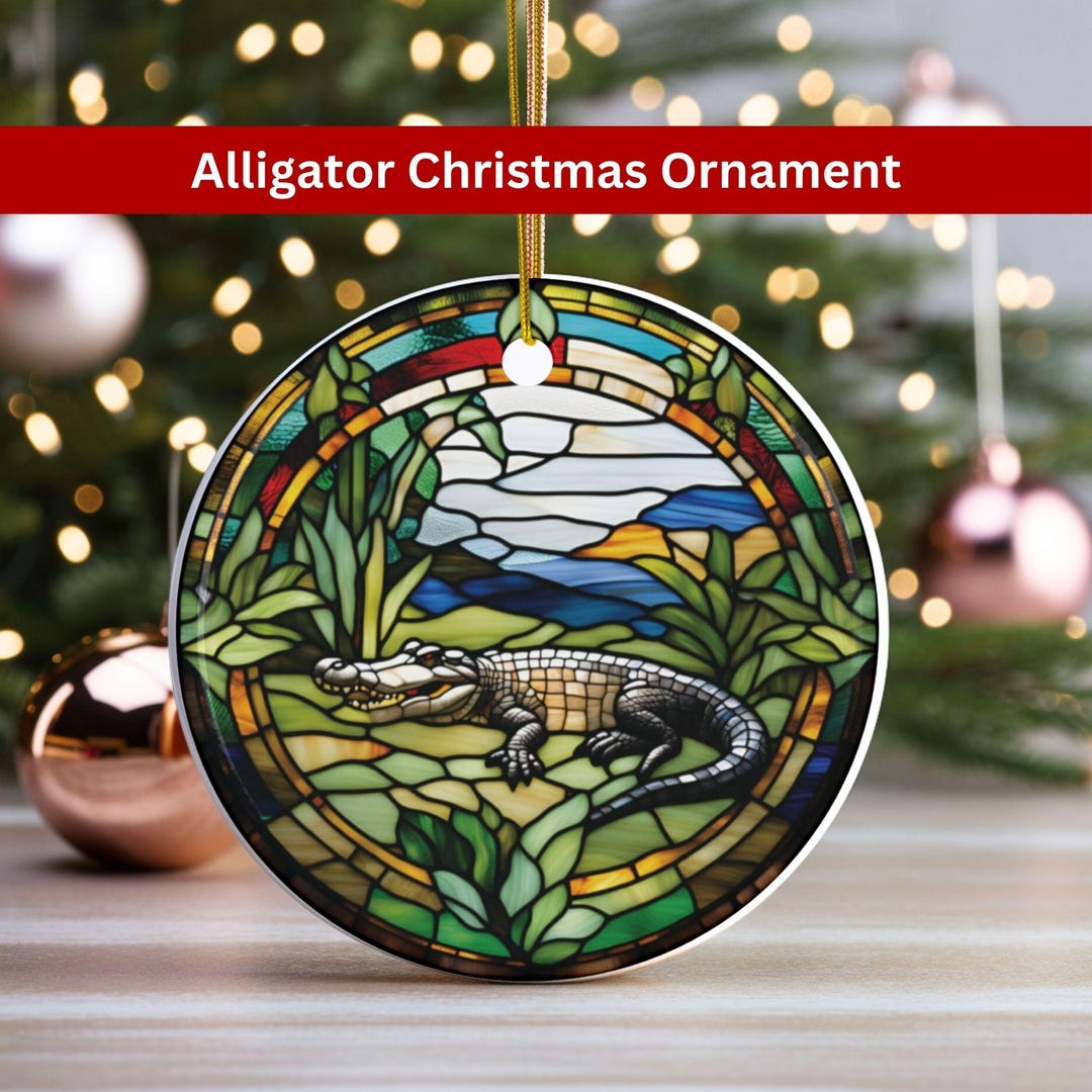 Alligator Christmas Ornament Ceramic W Stained Glass Design Print ...