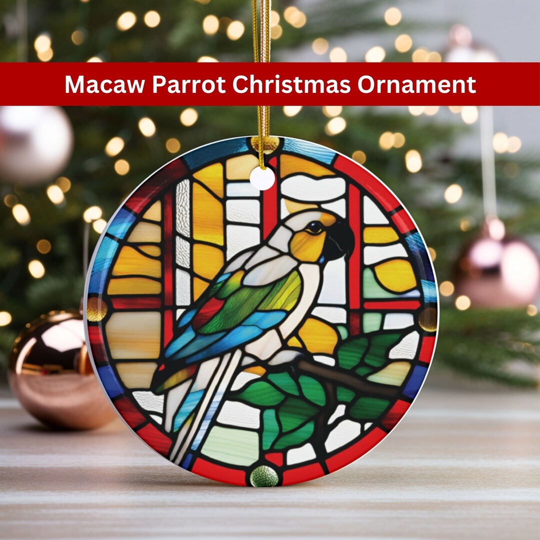 Macaw Christmas Ornament Ceramic W Stained Glass Design Print Blue ...