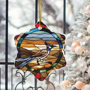 Greater Roadrunner Christmas Ornament Ceramic W Stained Glass Design ...