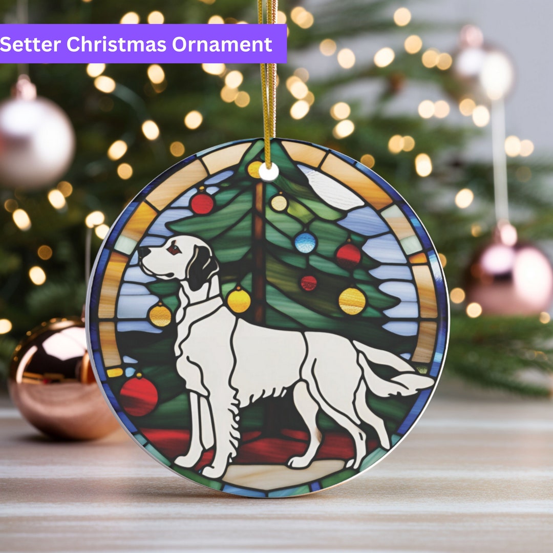 English Setter Christmas Ornament Ceramic W Stained Glass Design Print ...