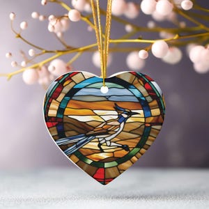 Greater Roadrunner Christmas Ornament Ceramic W Stained Glass Design ...