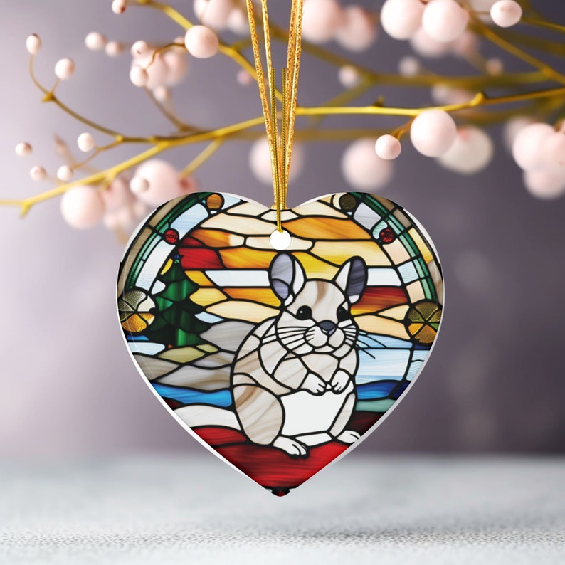 Chinchilla Christmas Ornament Ceramic W Stained Glass Design Print Pet ...